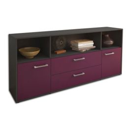 Stil.Zeit Sideboard Enza | Korpus Anthrazit | Lila mit Griffen (180x79x35cm)