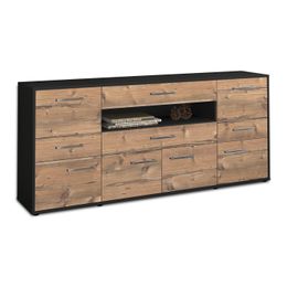 Stil.Zeit Sideboard Emerelda | Korpus Anthrazit | Pinie mit Griffen (180x79x35cm)