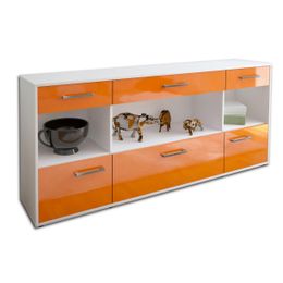 Stil.Zeit Sideboard Fabiana | Korpus Weiß | Orange mit Griffen (180x79x35cm)