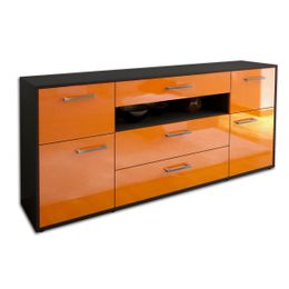 Stil.Zeit Sideboard Emma | Korpus Anthrazit | Orange mit Griffen (180x79x35cm)