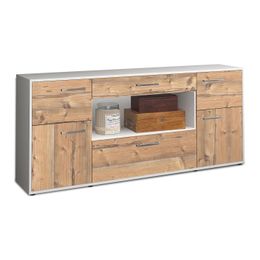 Stil.Zeit Sideboard Fabiola | Korpus Weiß | Pinie mit Griffen (180x79x35cm)