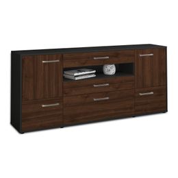 Stil.Zeit Sideboard Elvira | Korpus Anthrazit | Walnuss mit Griffen (180x79x35cm)