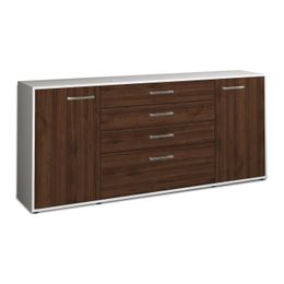 Stil.Zeit Sideboard Eleni | Korpus Weiß | Walnuss mit Griffen (180x79x35cm)