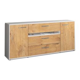 Stil.Zeit Sideboard Fernanda | Korpus Weiß | Eiche mit Griffen (180x79x35cm)