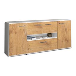 Stil.Zeit Sideboard Elisabetta | Korpus Weiß | Eiche mit Griffen (180x79x35cm)