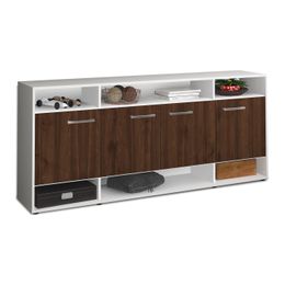 Stil.Zeit Sideboard Felia | Korpus Weiß | Walnuss mit Griffen (180x79x35cm)