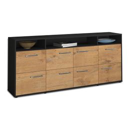 Stil.Zeit Sideboard Evita | Korpus Anthrazit | Eiche mit Griffen (180x79x35cm)