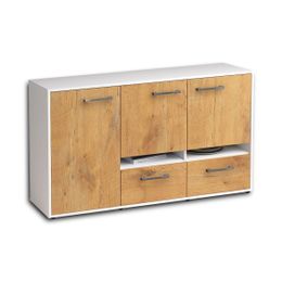 Stil.Zeit Sideboard Ebe | Korpus Weiß | Eiche mit Griffen (136x79x35cm)