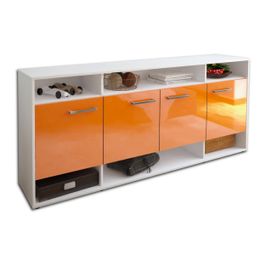 Stil.Zeit Sideboard Felia | Korpus Weiß | Orange mit Griffen (180x79x35cm)
