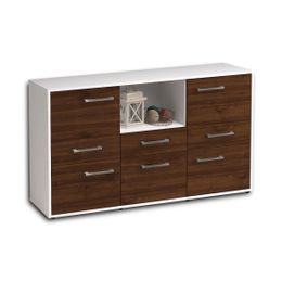 Stil.Zeit Sideboard Dominika | Korpus Weiß | Walnuss mit Griffen (136x79x35cm)