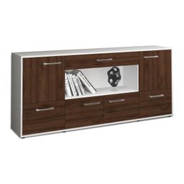 Stil.Zeit Sideboard ELSA | Korpus Weiß | Walnuss mit Griffen (180x79x35cm)