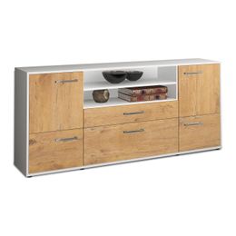 Stil.Zeit Sideboard Eluana | Korpus Weiß | Eiche mit Griffen (180x79x35cm)