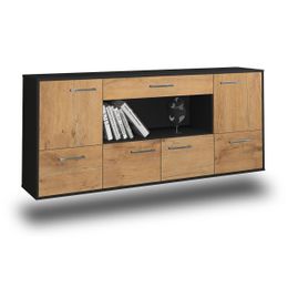 Stil.Zeit Sideboard Fullerton | Korpus Anthrazit | Eiche hängend mit Griffen (180x79x35cm)