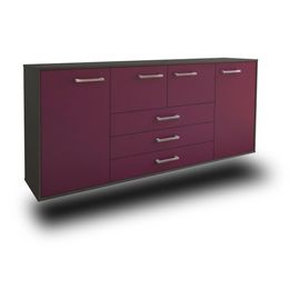 Stil.Zeit Sideboard Metairie | Korpus Anthrazit | Lila hängend mit Griffen (180x79x35cm)