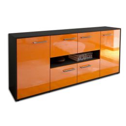 Stil.Zeit Sideboard Farina | Korpus Anthrazit | Orange mit Griffen (180x79x35cm)