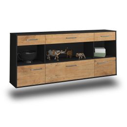 Stil.Zeit Sideboard Clarksville | Korpus Anthrazit | Eiche hängend mit Griffen (180x79x35cm)