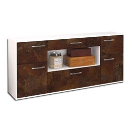 Stil.Zeit Sideboard Fabiola | Korpus Weiß | Rost mit Griffen (180x79x35cm)