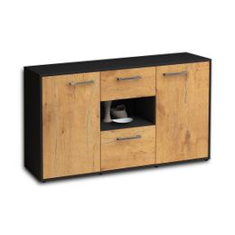 Stil.Zeit Sideboard Denise | Korpus Anthrazit | Eiche mit Griffen (136x79x35cm)