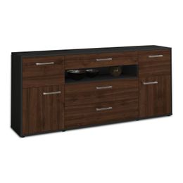 Stil.Zeit Sideboard Emma | Korpus Anthrazit | Walnuss mit Griffen (180x79x35cm)