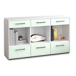 Stil.Zeit Sideboard Efisia | Korpus Weiß | Mint mit Griffen (136x79x35cm)