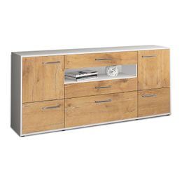 Stil.Zeit Sideboard Elvira | Korpus Weiß | Eiche mit Griffen (180x79x35cm)