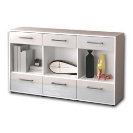 Stil.Zeit Sideboard Efisia | Korpus Weiß | Weiß mit Griffen (136x79x35cm)