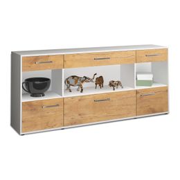 Stil.Zeit Sideboard Fabiana | Korpus Weiß | Eiche mit Griffen (180x79x35cm)