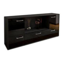 Stil.Zeit Sideboard Elvezia | Korpus Anthrazit | Schwarz mit Griffen (180x79x35cm)