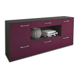 Stil.Zeit Sideboard Elodie | Korpus Anthrazit | Lila mit Griffen (180x79x35cm)