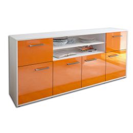 Stil.Zeit Sideboard Ermelina | Korpus Weiß | Orange mit Griffen (180x79x35cm)