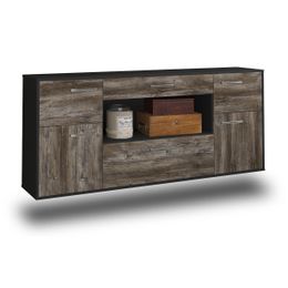 Stil.Zeit Sideboard Visalia | Korpus Anthrazit | Treibholz hängend mit Griffen (180x79x35cm)