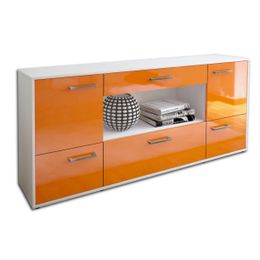 Stil.Zeit Sideboard Elodie | Korpus Weiß | Orange mit Griffen (180x79x35cm)