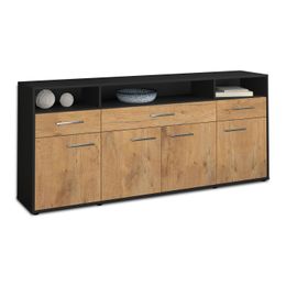 Stil.Zeit Sideboard Ezia | Korpus Anthrazit | Eiche mit Griffen (180x79x35cm)