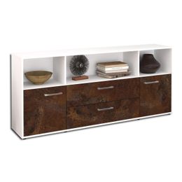 Stil.Zeit Sideboard Enza | Korpus Weiß | Rost mit Griffen (180x79x35cm)