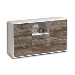 Stil.Zeit Sideboard Dominika | Korpus Weiß | Treibholz mit Griffen (136x79x35cm)