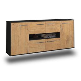 Stil.Zeit Sideboard Stamford | Korpus Anthrazit | Eiche hängend mit Griffen (180x79x35cm)