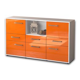 Stil.Zeit Sideboard Dominika | Korpus Weiß | Orange mit Griffen (136x79x35cm)