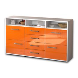 Stil.Zeit Sideboard Donabella | Korpus Weiß | Orange mit Griffen (136x79x35cm)