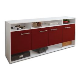 Stil.Zeit Sideboard Felia | Korpus Weiß | Bordeaux mit Griffen (180x79x35cm)