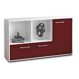 Stil.Zeit Sideboard Dolcia | Korpus Weiß | Bordeaux mit Griffen (136x79x35cm)