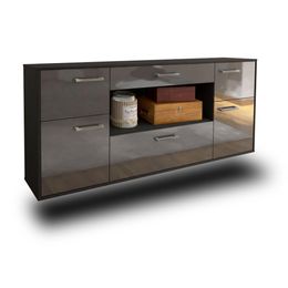 Stil.Zeit Sideboard Visalia | Korpus Anthrazit | Grau hängend mit Griffen (180x79x35cm)