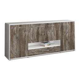 Stil.Zeit Sideboard Felicitas | Korpus Weiß | Treibholz mit Griffen (180x79x35cm)