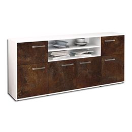 Stil.Zeit Sideboard Emilia | Korpus Weiß | Rost mit Griffen (180x79x35cm)