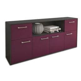 Stil.Zeit Sideboard Ermentrude | Korpus Anthrazit | Lila mit Griffen (180x79x35cm)