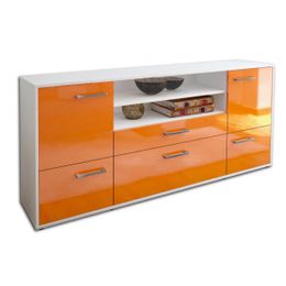 Stil.Zeit Sideboard Eluana | Korpus Weiß | Orange mit Griffen (180x79x35cm)