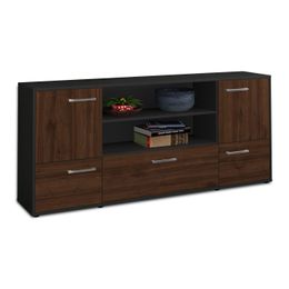 Stil.Zeit Sideboard Emanuela | Korpus Anthrazit | Walnuss mit Griffen (180x79x35cm)