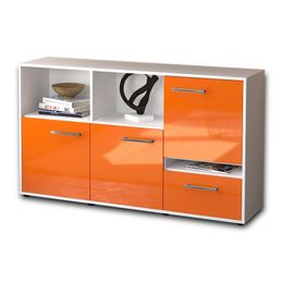 Stil.Zeit Sideboard EDA | Korpus Weiß | Orange mit Griffen (136x79x35cm)