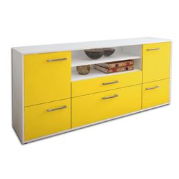 Stil.Zeit Sideboard Eluana | Korpus Weiß | Gelb mit Griffen (180x79x35cm)