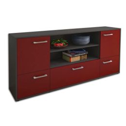 Stil.Zeit Sideboard Emanuela | Korpus Anthrazit | Bordeaux mit Griffen (180x79x35cm)