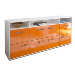 Stil.Zeit Sideboard Evita | Korpus Weiß | Orange mit Griffen (180x79x35cm)